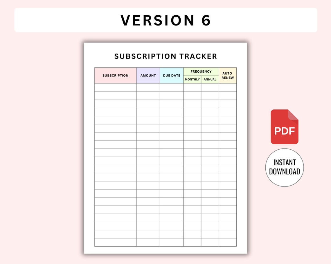 Subscription Tracker Printable, Membership Checklist, Expense Tracker ...