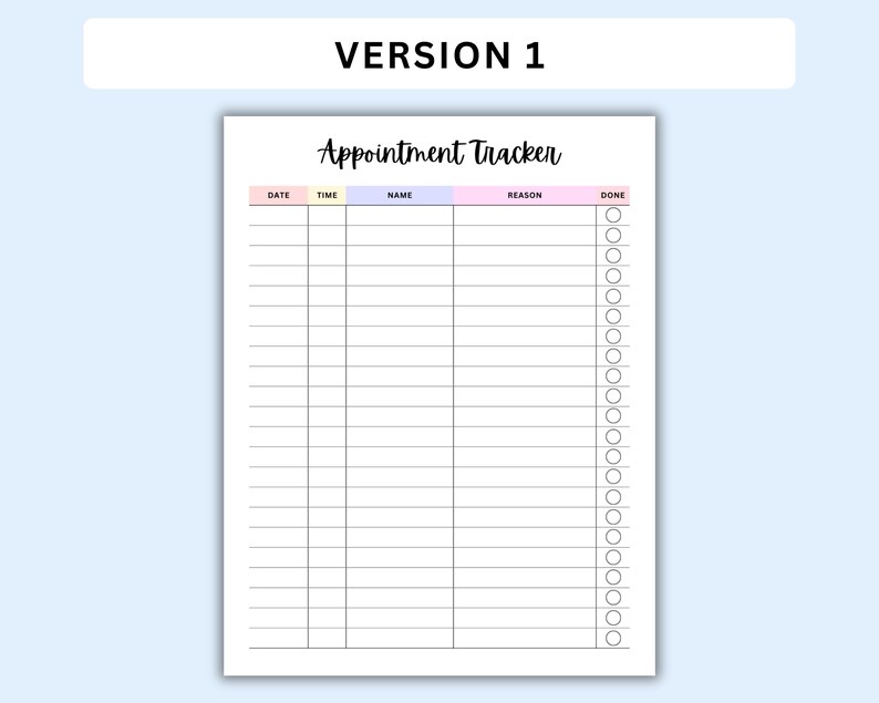 Simple Appointment Tracker Printable, Small Business Meeting Reminder ...