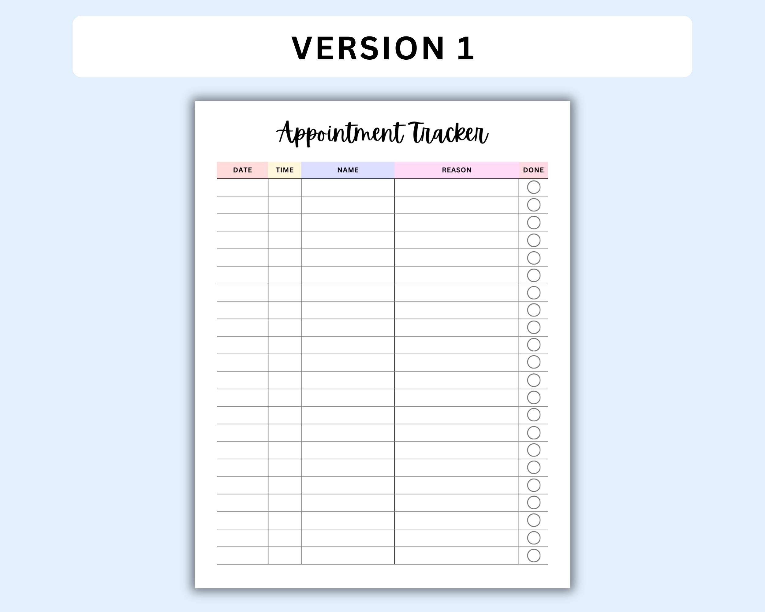 Simple Appointment Tracker Printable, Small Business Meeting Reminder ...