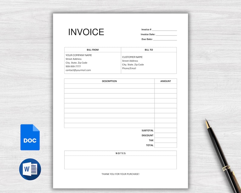 Editable Invoice Template: Professional Business Form (google Docs ...
