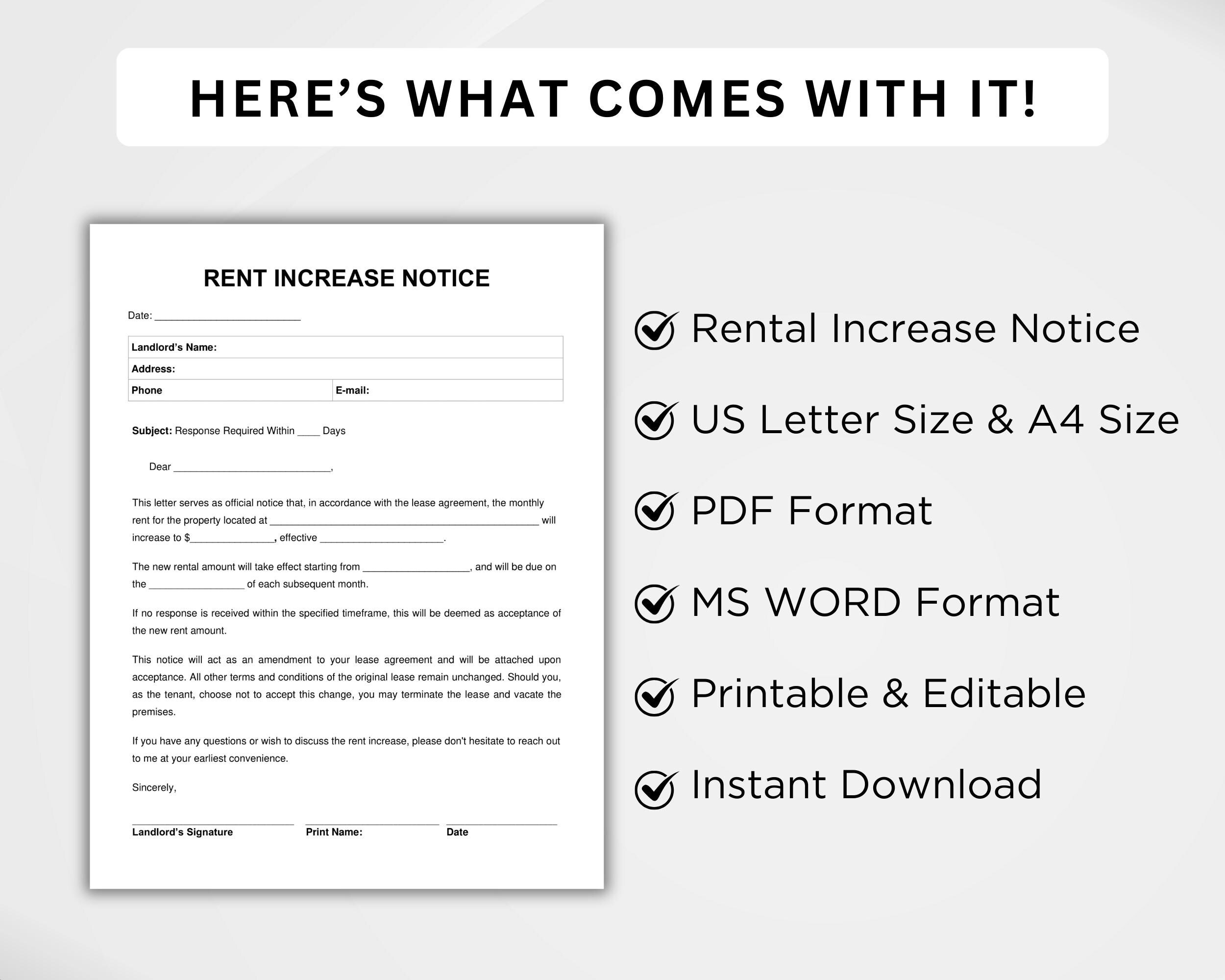 Rental Increase Notice Printable. Rent Increase Form. Rent Increase ...