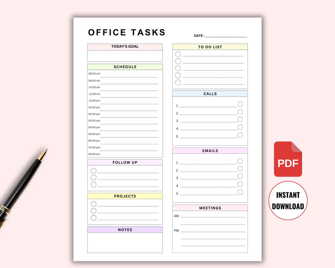 Printable Office Tasks. Office Planner. Office To-do List. Daily Office ...