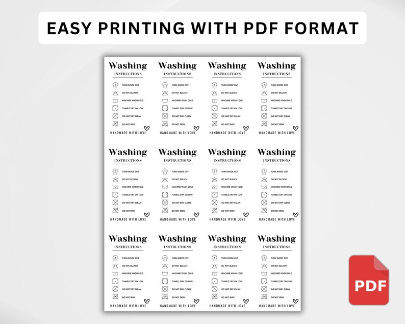 Printable Washing Instructions Card. Clothing Care Card. Shirt ...