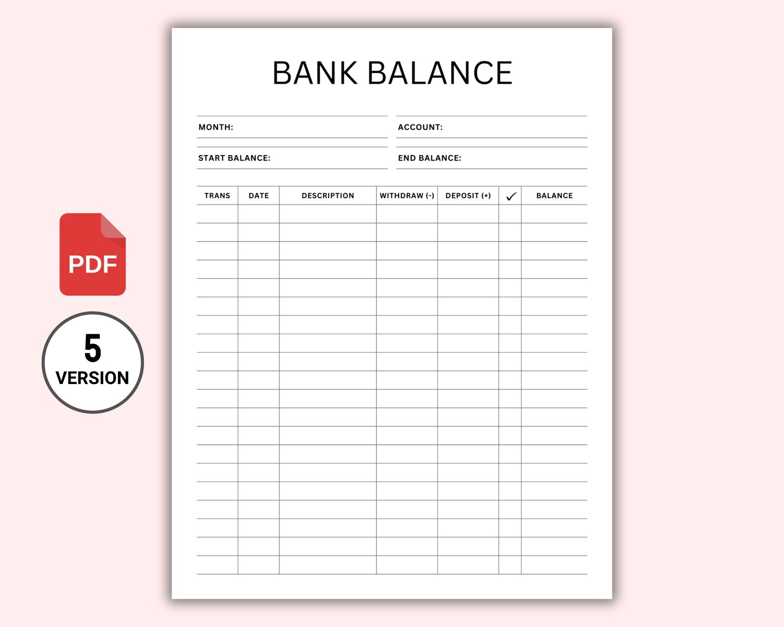 Bank Balance Tracker, Printable Finance Planner, Bank Account Log ...