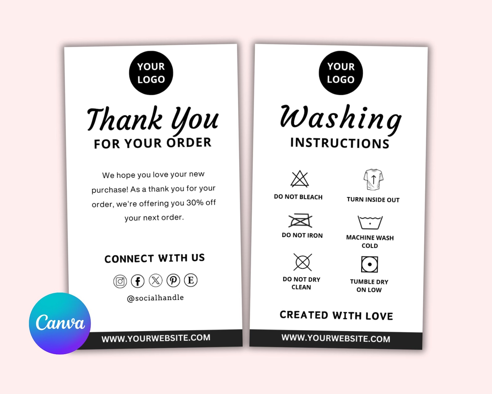 Printable Washing Instructions Card. PDF Washing Care Card. Small ...