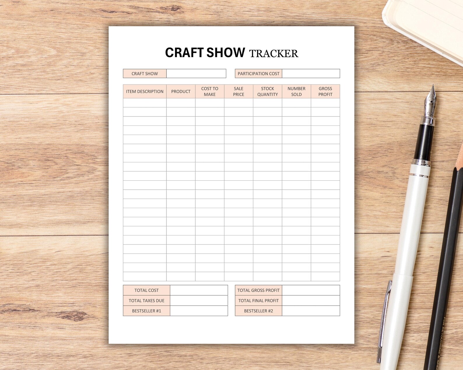 Printable Craft Show Tracker. Craft Show Order Form. Craft Fair ...