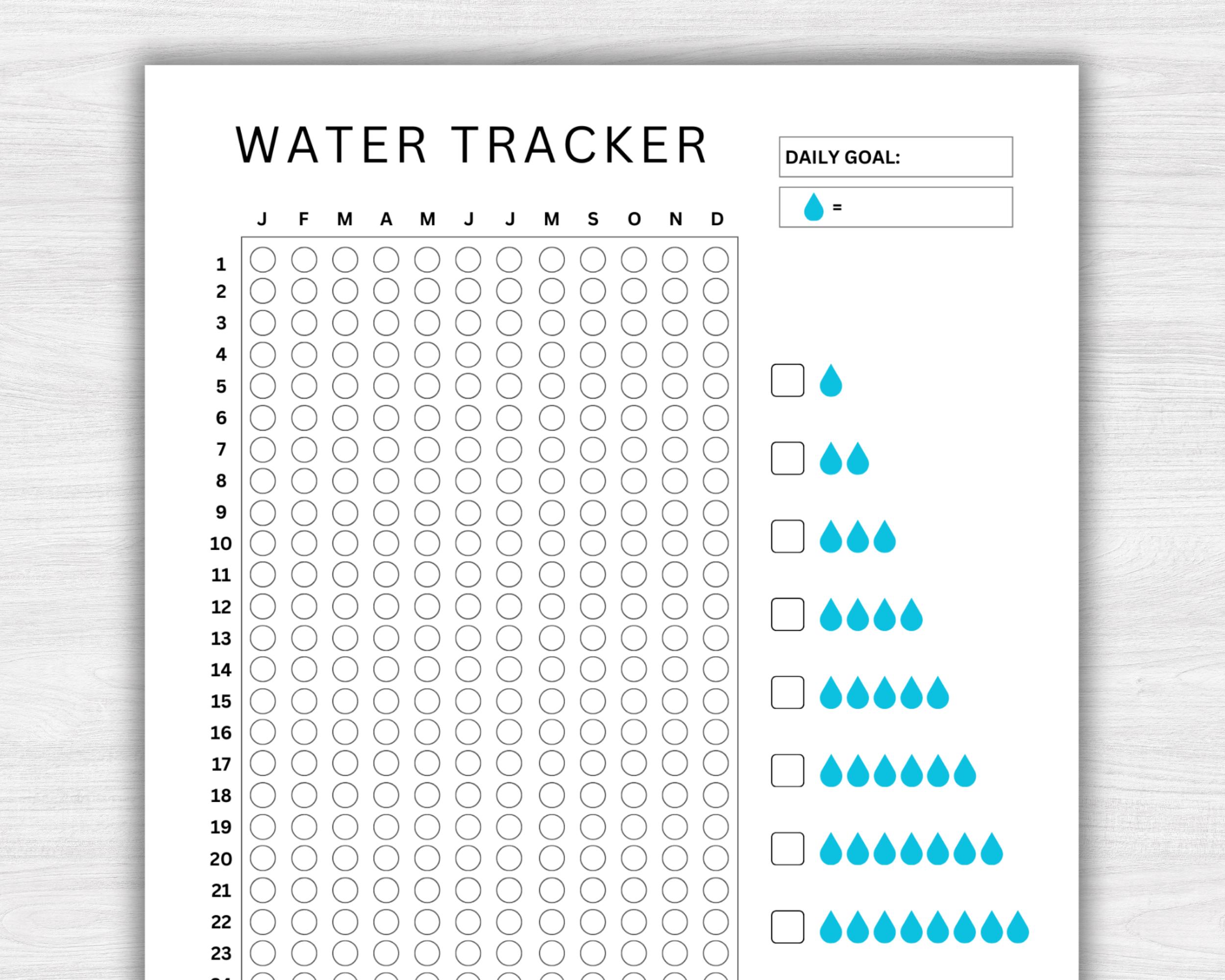Monthly Water Tracker. Printable 31 Day Water Challenge. Hydration ...