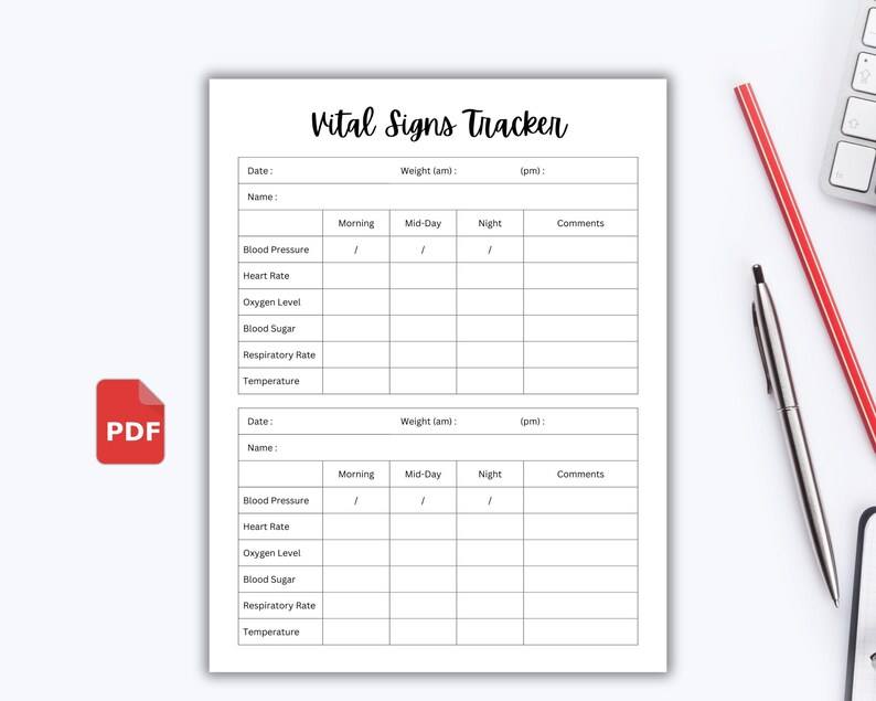 Printable Vital Signs Log. Daily Vitals Chart. Vital Signs Log for ...