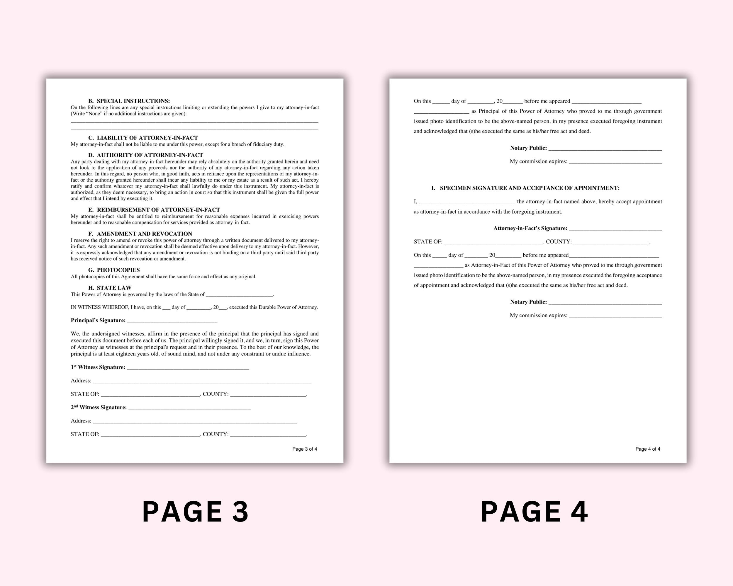 Durable Power of Attorney Template Editable, Durable Power of Attorney ...