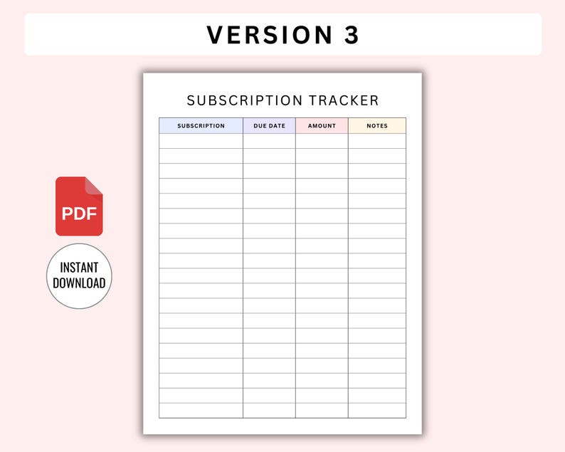 Subscription Tracker Printable, Membership Tracker, Monthly ...