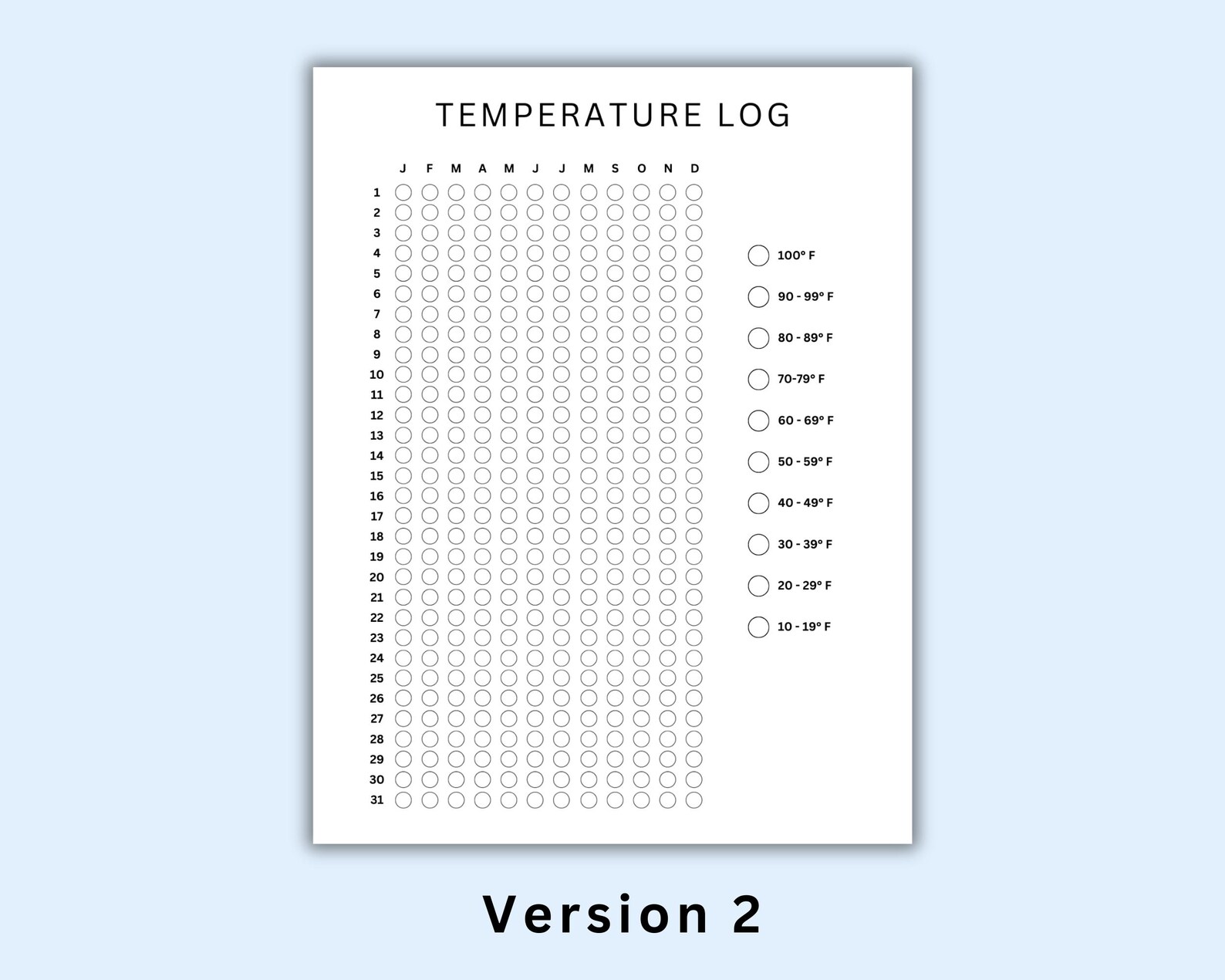 Temperature Log Printable, Temperature Tracker, Daily Weather Tracker ...