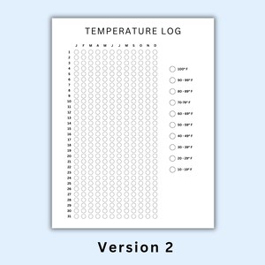 Temperature Log Printable, Temperature Tracker, Daily Weather Tracker ...