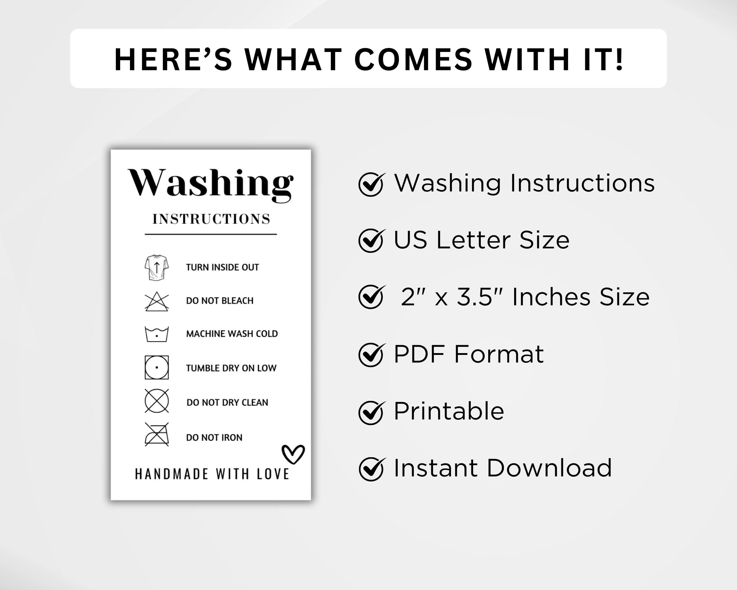Printable Washing Instructions Card. Clothing Care Card. Shirt ...