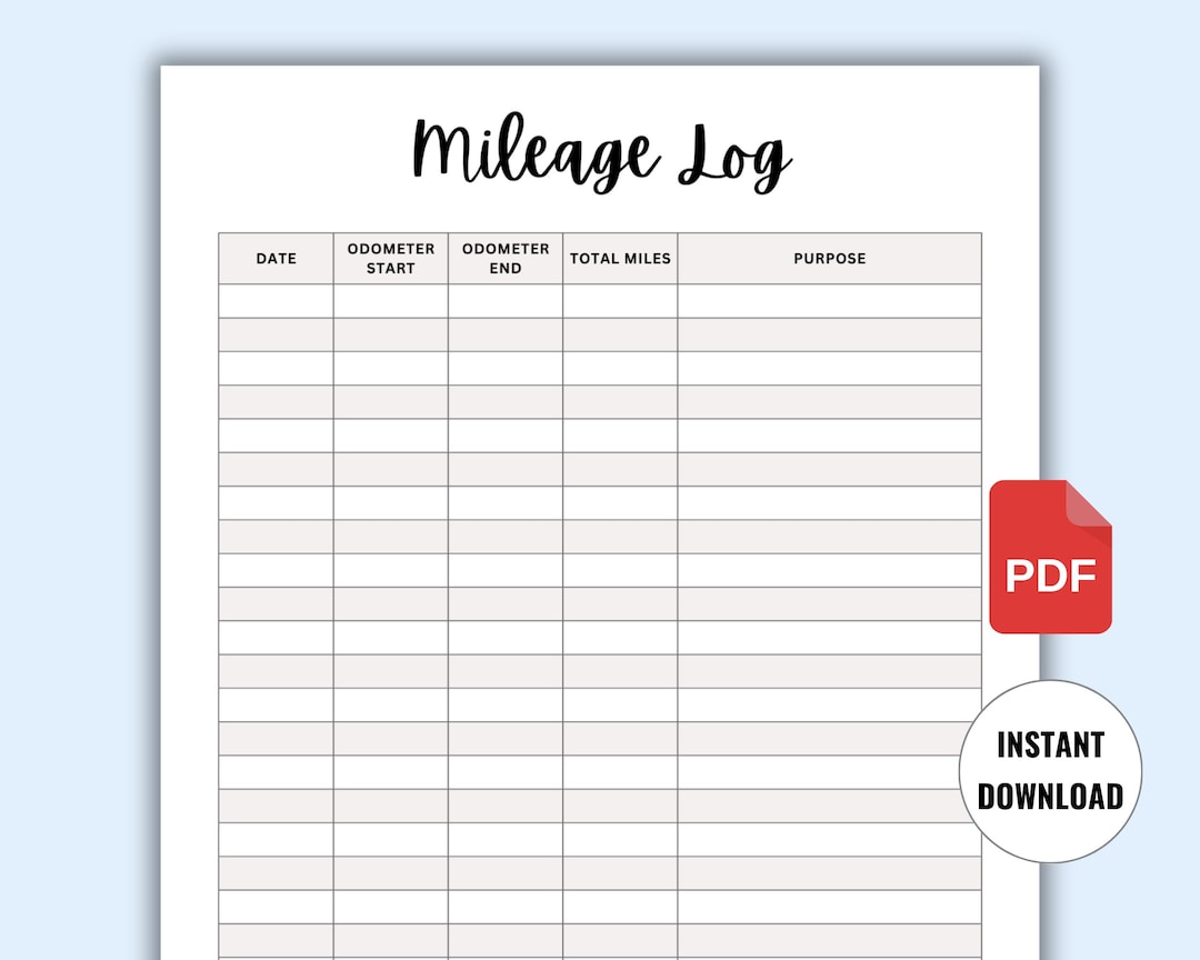 Mileage Log Printable | Vehicle Mileage Tracker | Business Mileage Log PDF | Car Mileage Logbook ...
