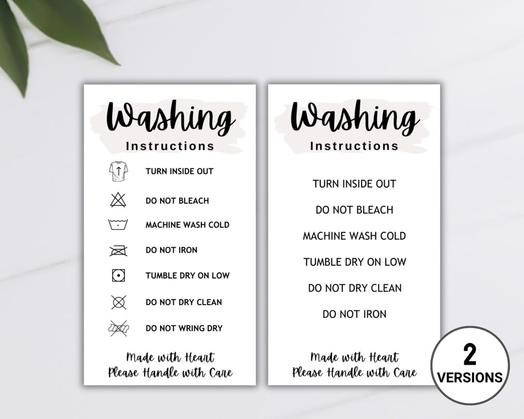 Washing Instruction Card Template, Printable Shirt Care Tags for ...