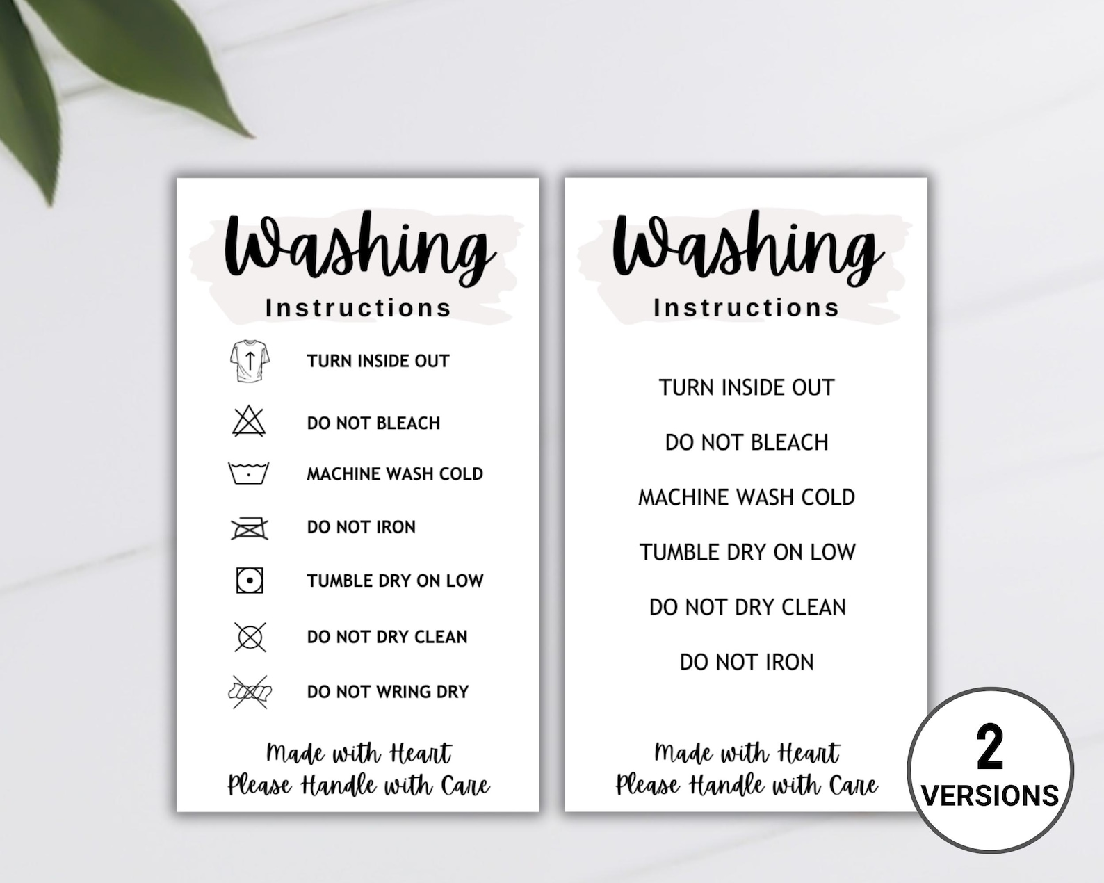 Printable Washing Instructions Card Template. Clothing Care Card. Shirt ...