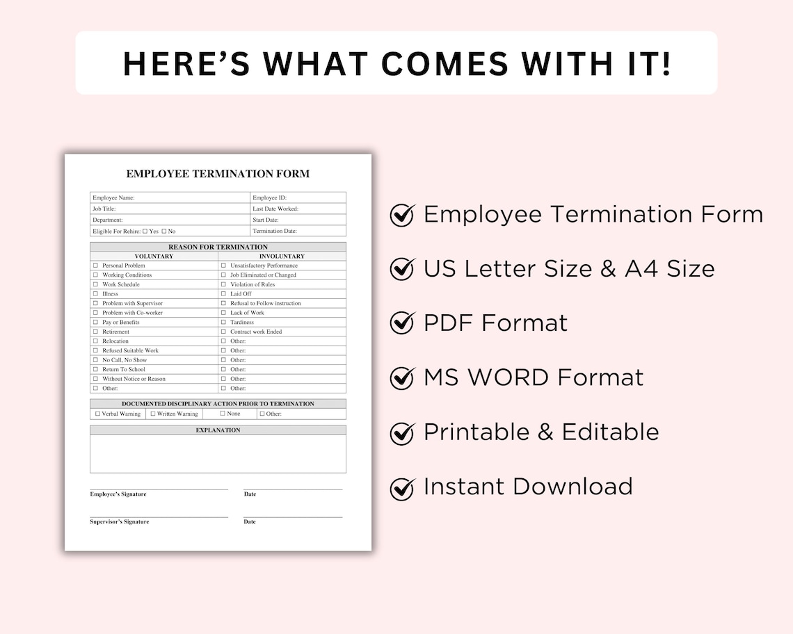 Printable Employee Termination Form. Editable Employee Termination Form ...
