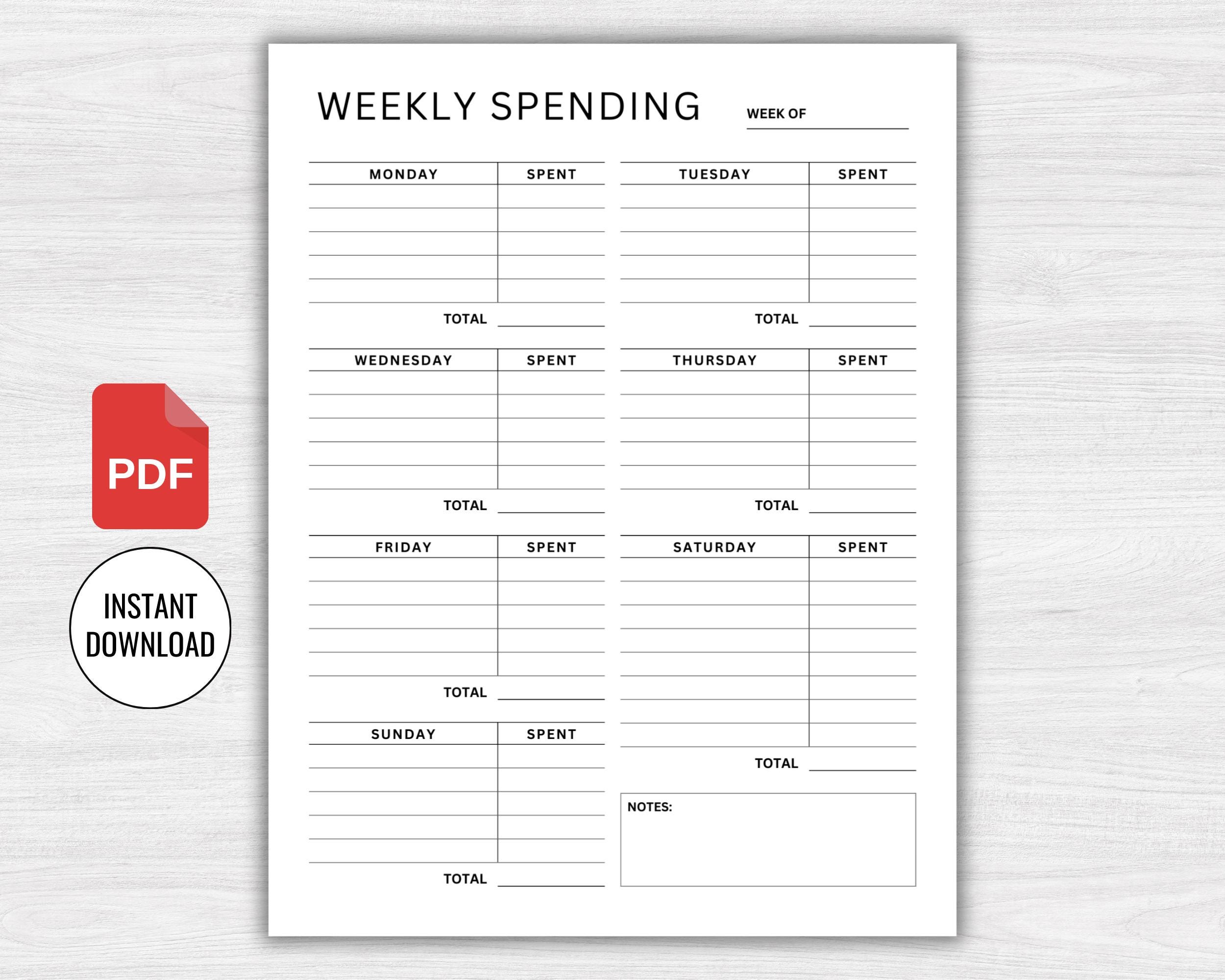 Weekly Spending Tracker Printable, Spending Log, Finance Tracker ...