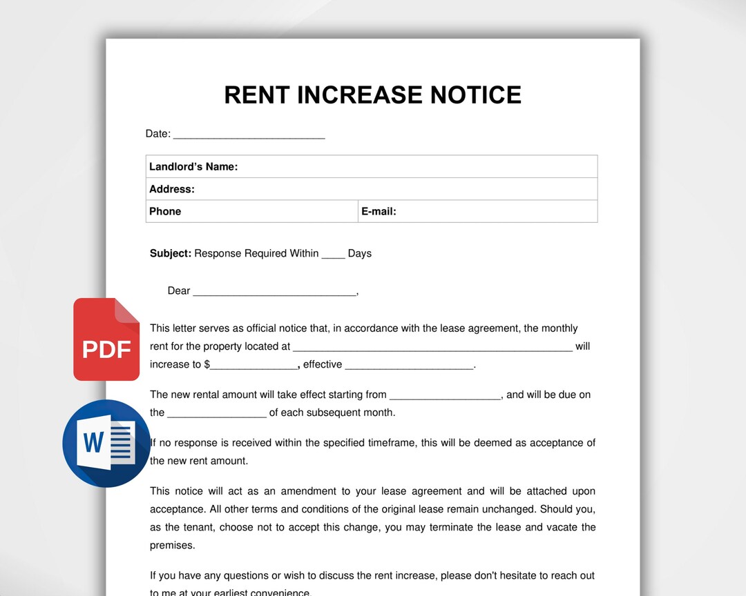 Rental Increase Notice Printable. Rent Increase Form. Rent Increase ...