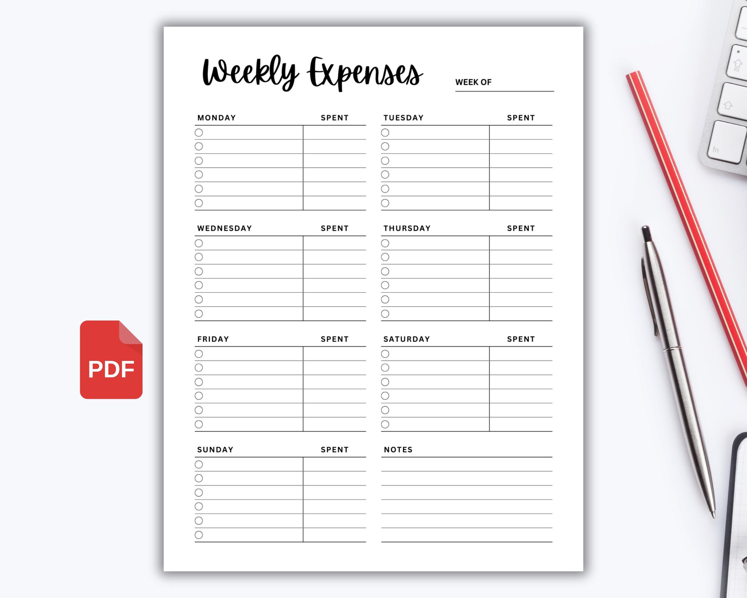 Weekly Expenses Tracker: Printable Budget Planner (PDF) - Etsy