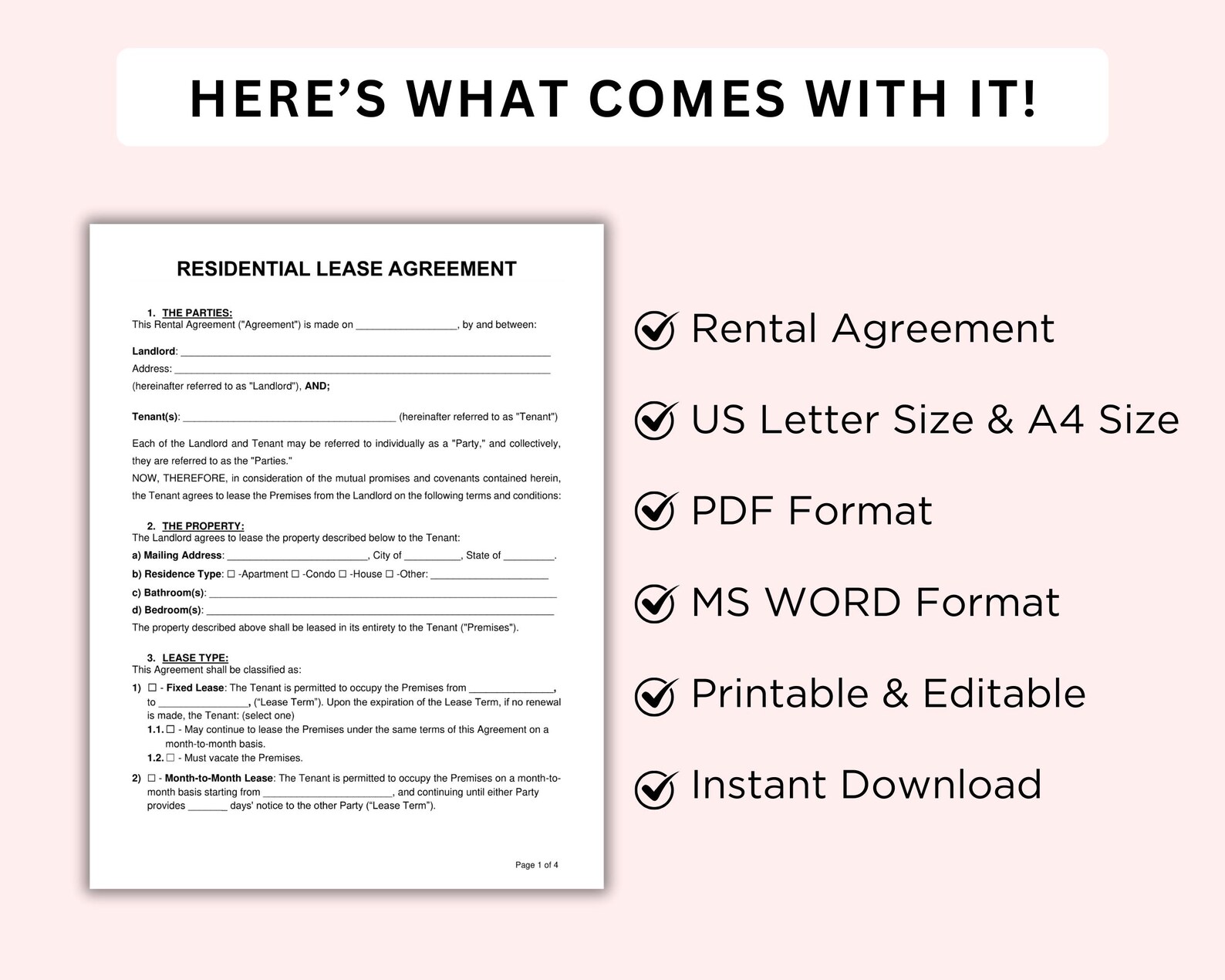 Editable Rental Agreement Templates. Printable Rental Agreements Form ...