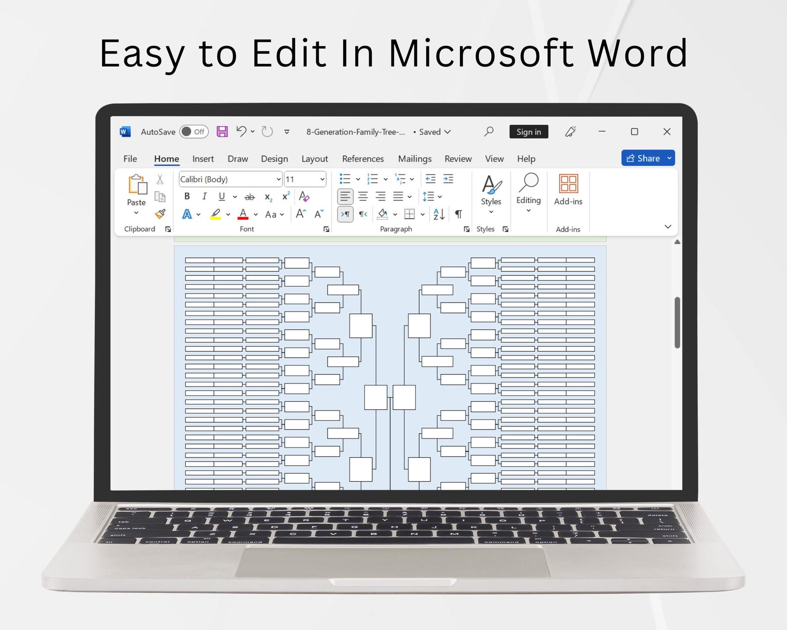 Family Tree Chart Printable - 8 Generations. Family Tree Templates ...