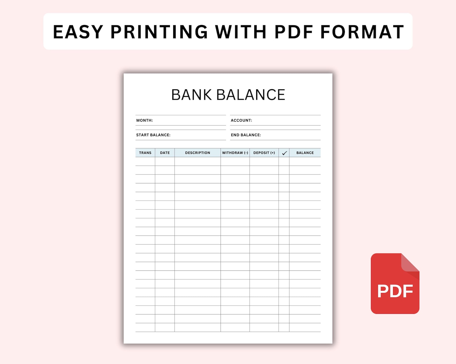Bank Balance Printable, Bank Account Log. Balance Sheet. Savings ...
