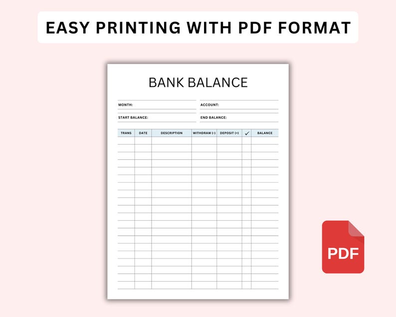 Bank Balance Printable, Bank Account Log. Balance Sheet. Savings ...