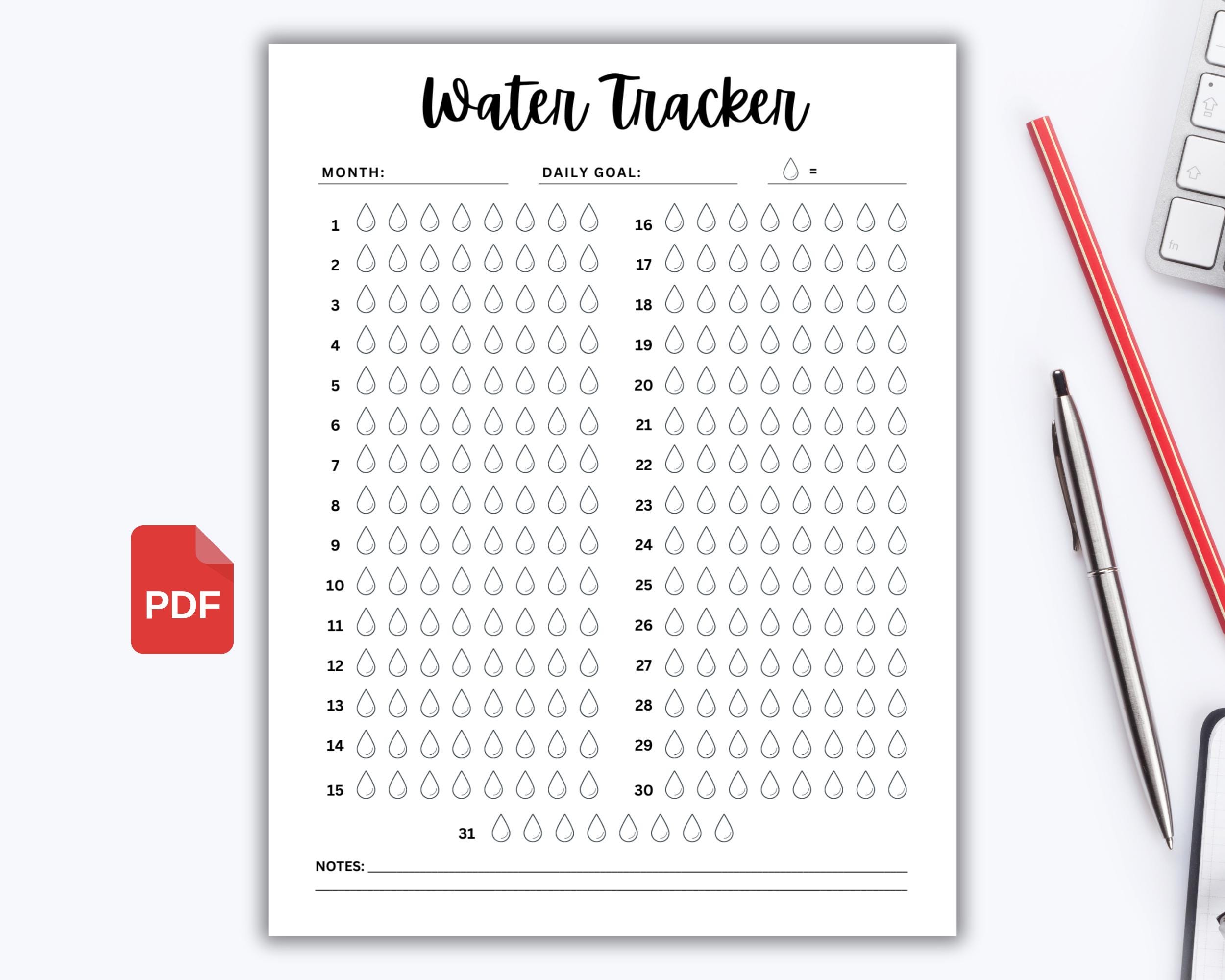 Hydration Log Printable | Monthly Water Intake Tracker | Wellness ...
