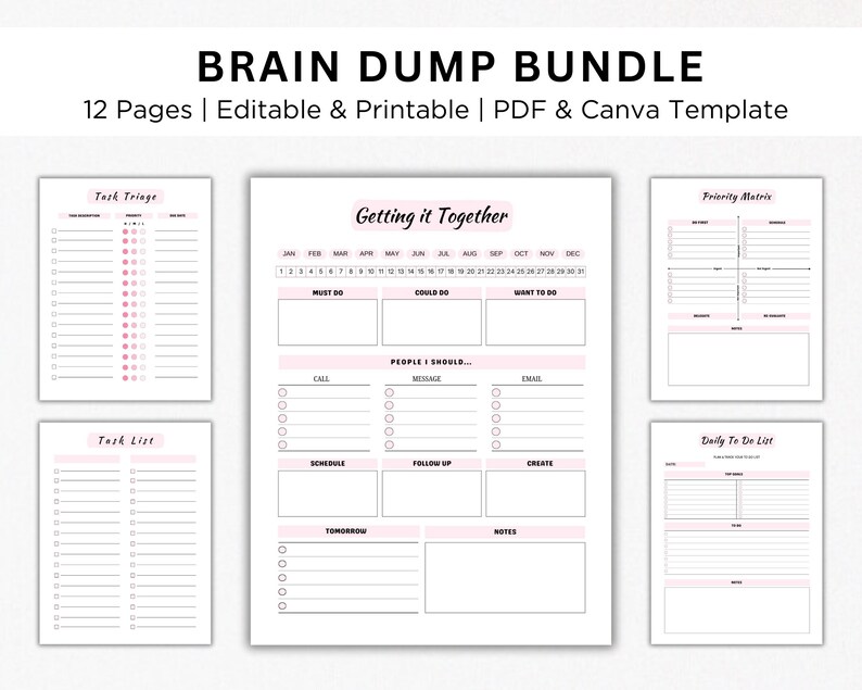 Brain Dump Template Printable PDF, ADHD Planner, To-do List, Priority ...