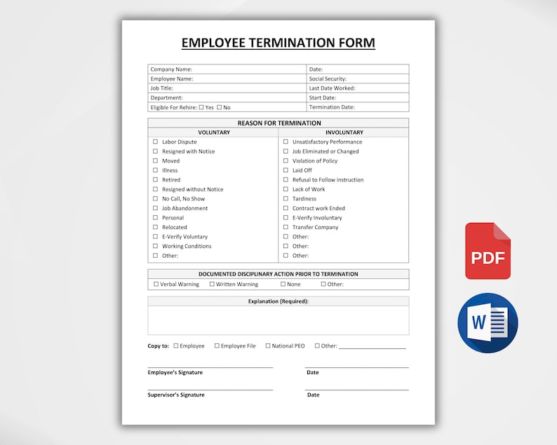 Employee Termination Form Printable | HR Termination Template ...