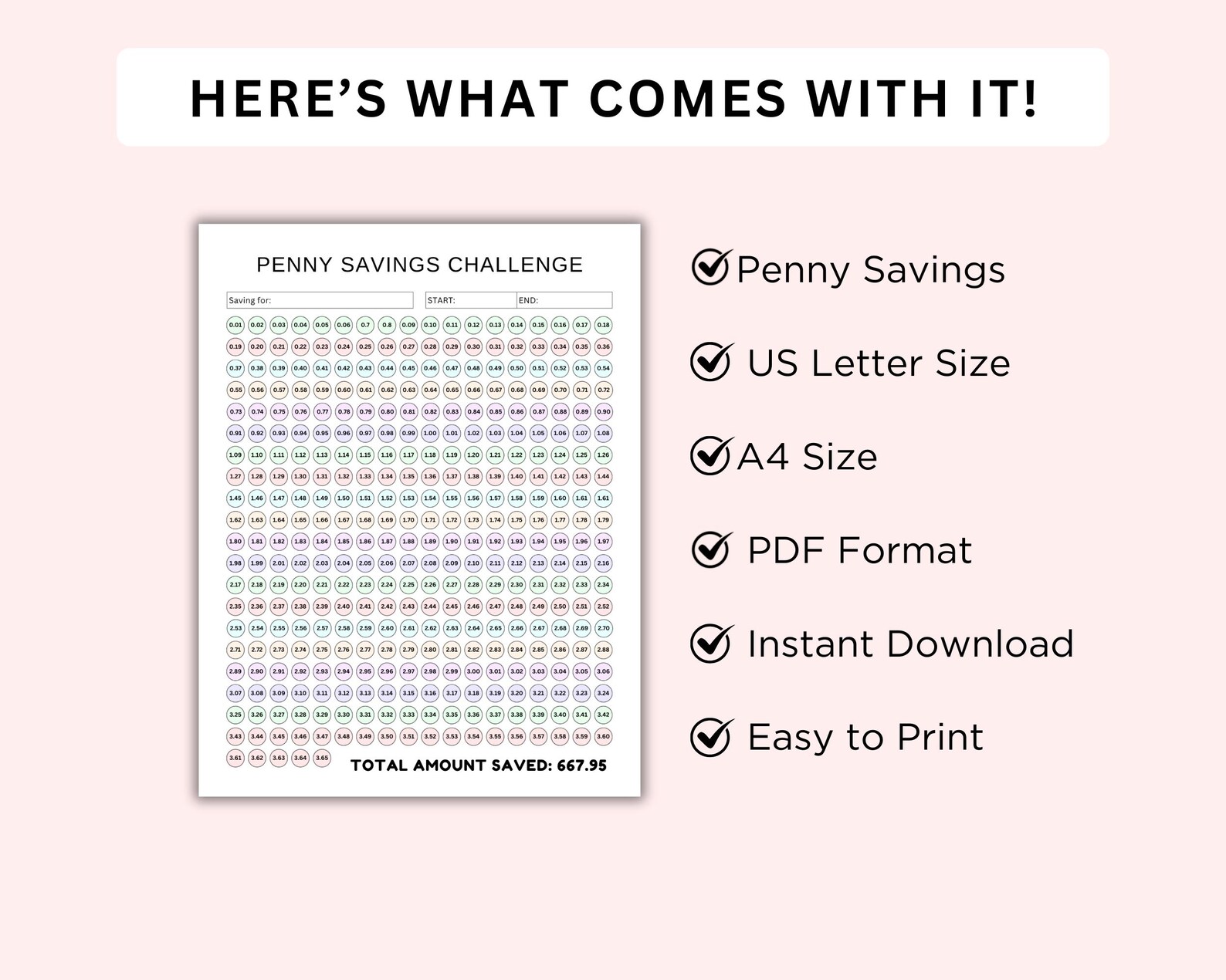 Penny Savings Challenge Printable | 365 Day Money Tracker | One Penny a ...