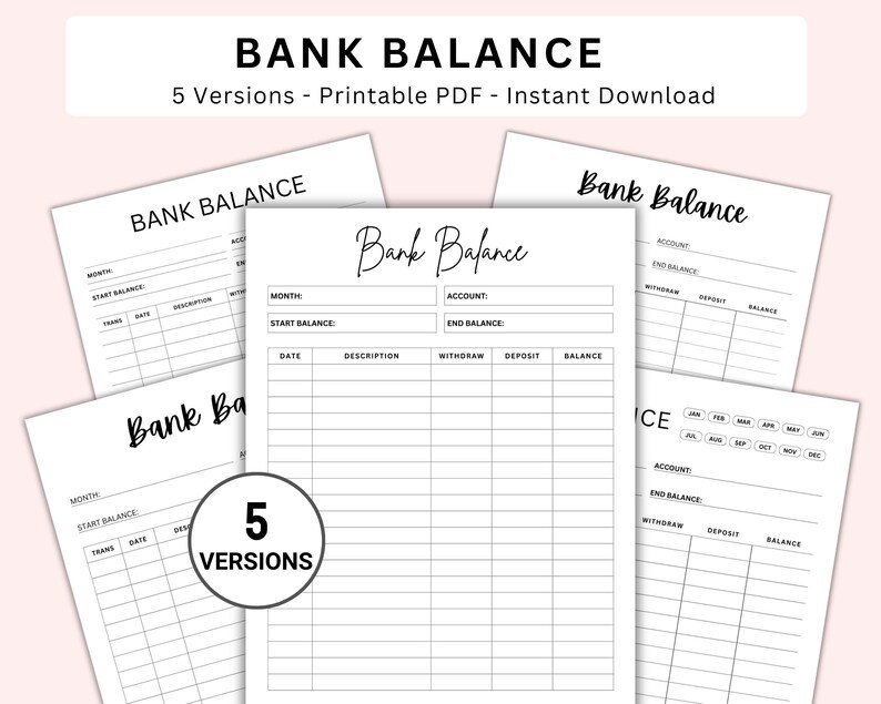 Bank Balance Tracker, Printable Finance Planner, Bank Account Log ...
