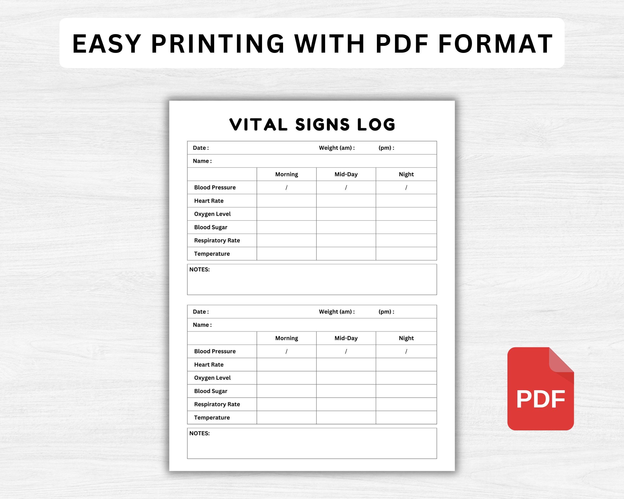 Vital Signs Log Printable, Vital Sign Chart, Nursing Vitals Sheet ...
