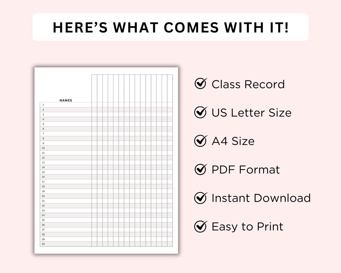 Printable Class Record. Classroom Grading Sheets. Class Gradebook ...