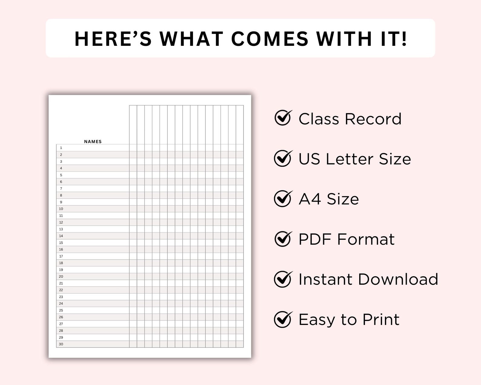Printable Class Record. Classroom Grading Sheets. Class Gradebook ...