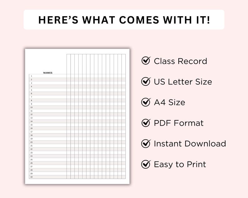 Printable Class Record. Classroom Grading Sheets. Class Gradebook ...