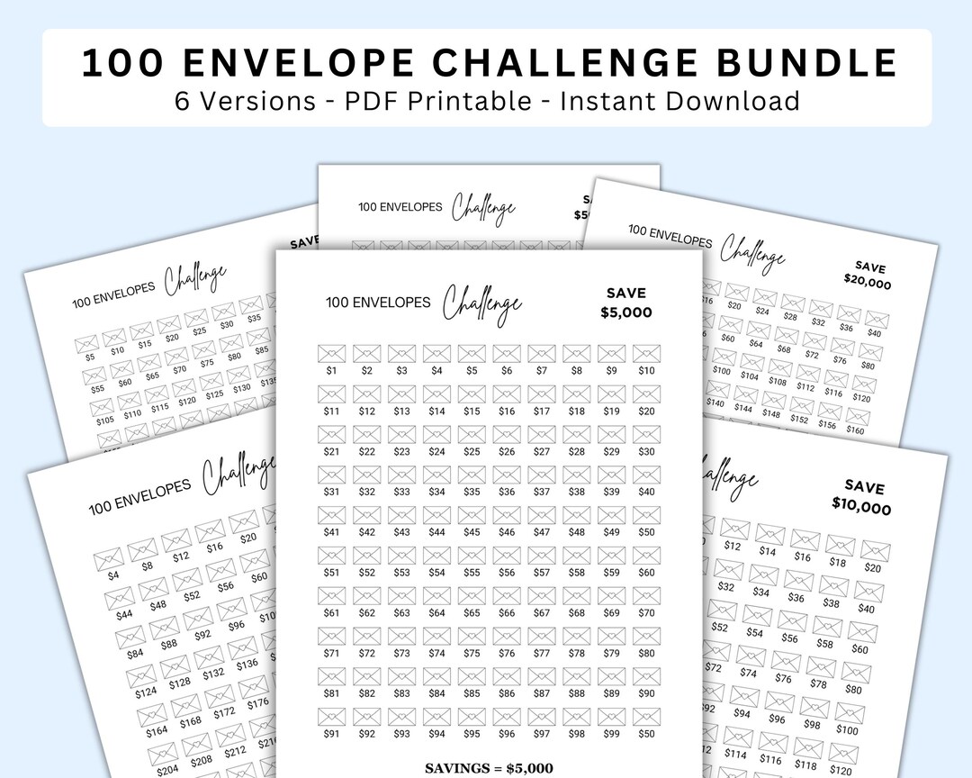 100 Envelope Savings Challenge Printable Bundle | Money Saving Tracker ...