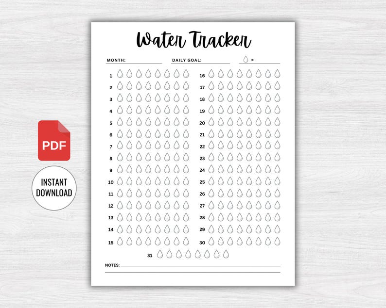 Hydration Log Printable | Monthly Water Intake Tracker | Wellness ...