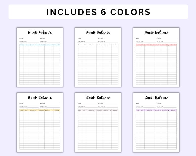 Bank Balance Printable. Bank Account Log. Balance Sheet. Savings ...