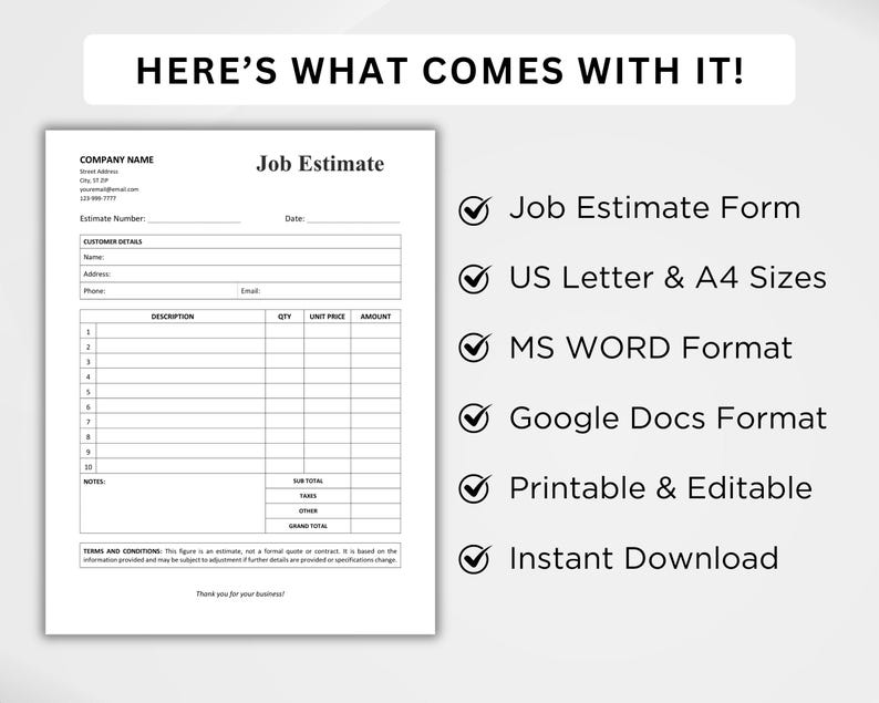 Editable Job Estimate Template. Business Job Estimate. Job Proposal ...