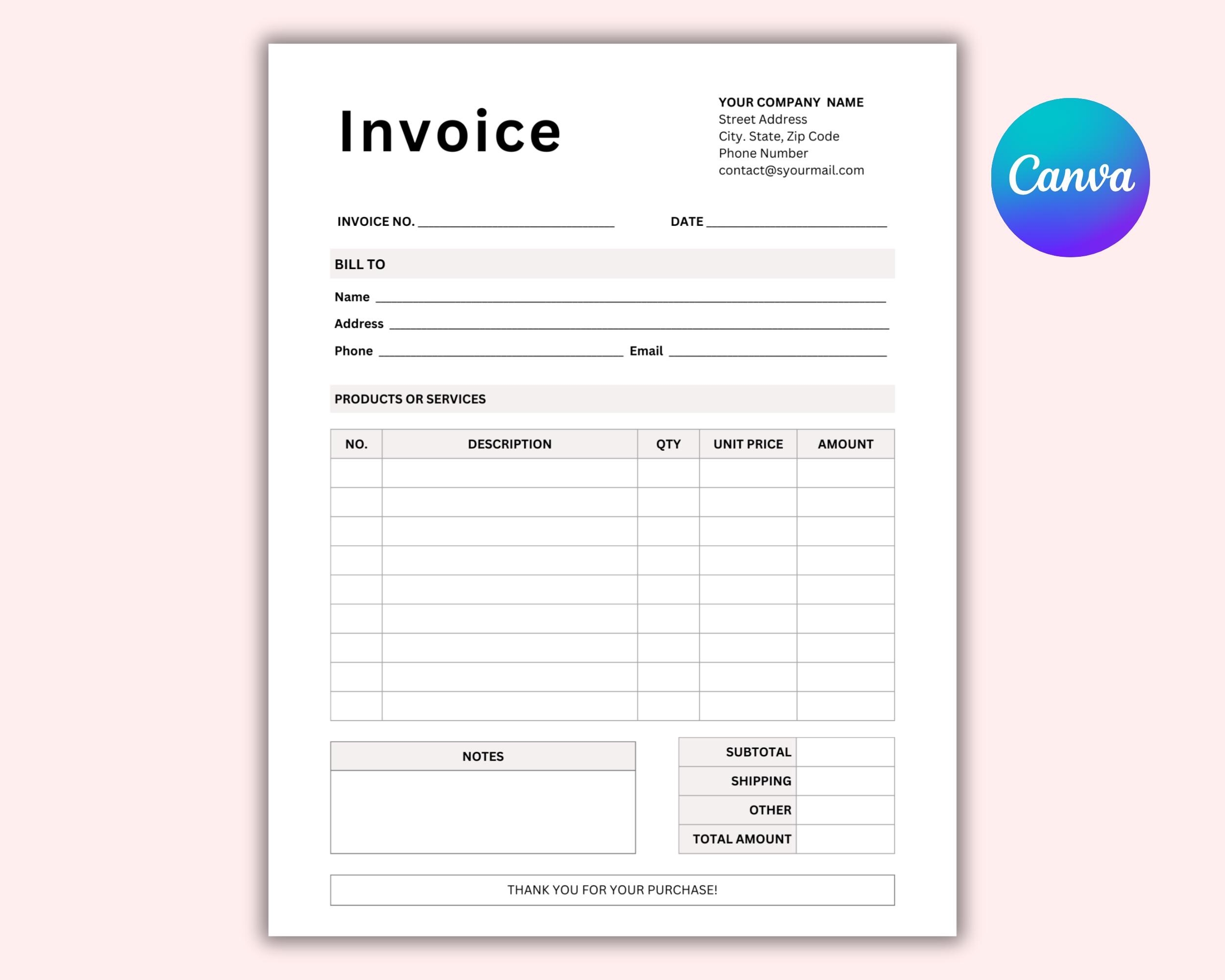 Invoice Template. Professional Business Invoice. Modern Printable ...