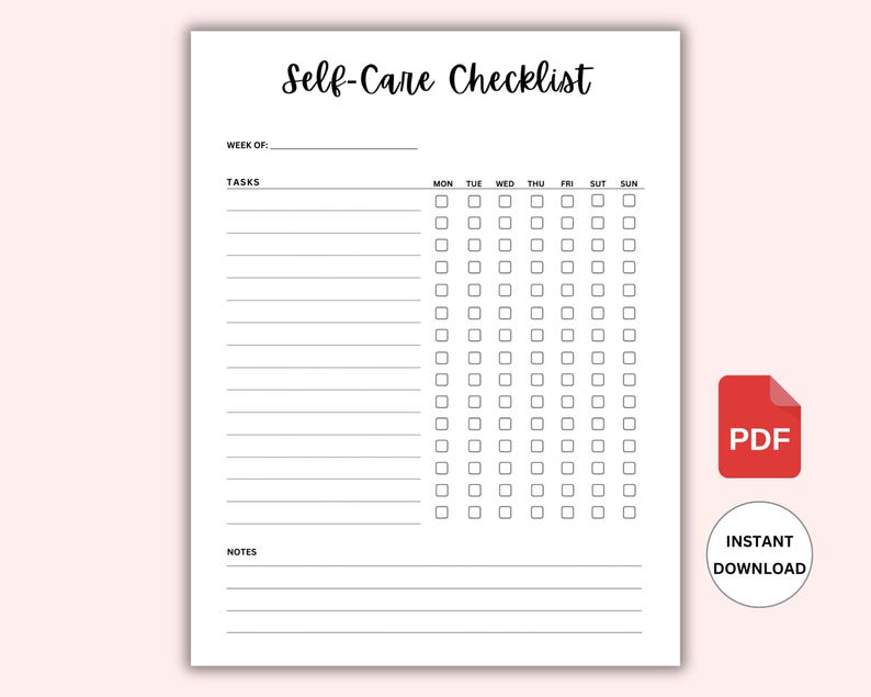Self Care Checklist Printable: Daily Wellness Tracker (PDF Download) - Etsy Australia