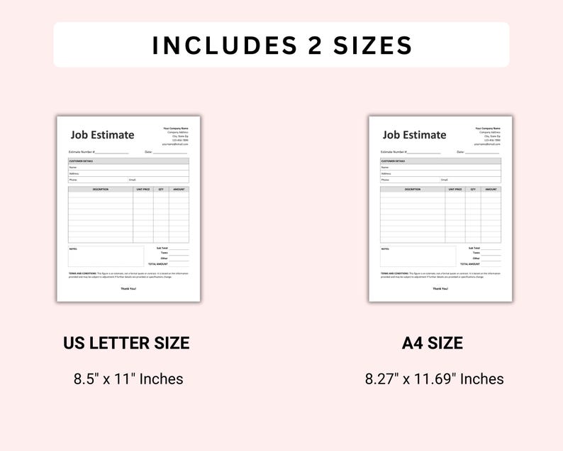 Printable Job Estimate Template. Simple Job Estimate Form. Job Proposal ...