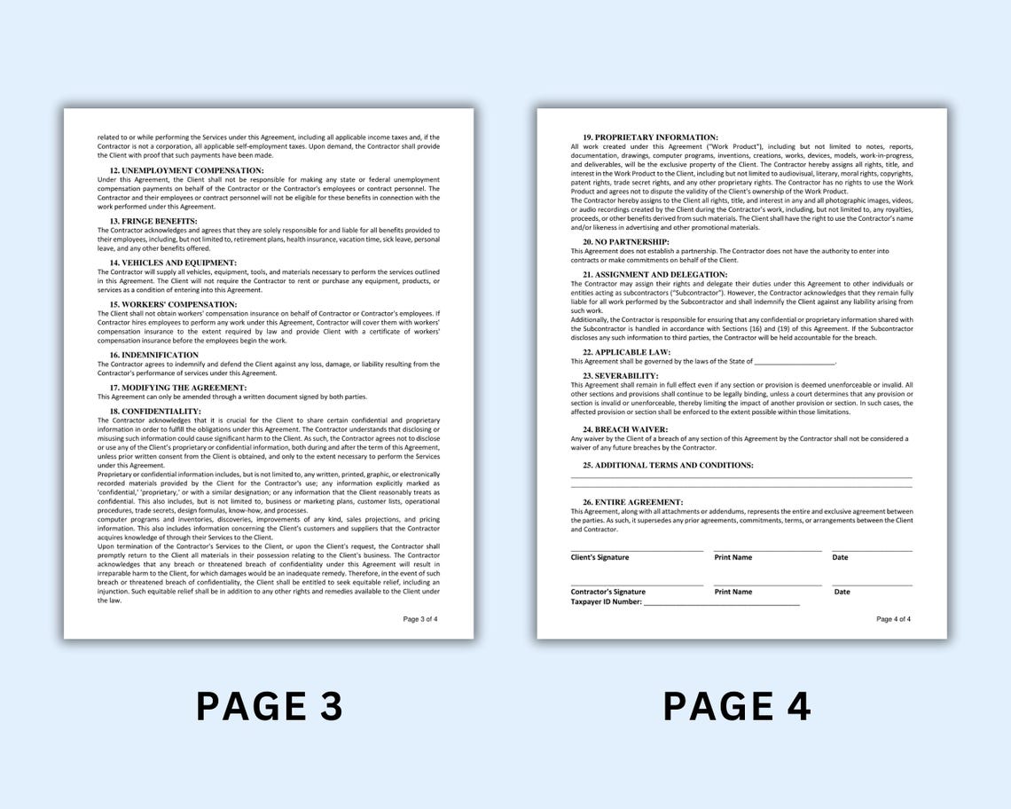 Independent Contractor Agreement Template, Editable Freelancer Work ...