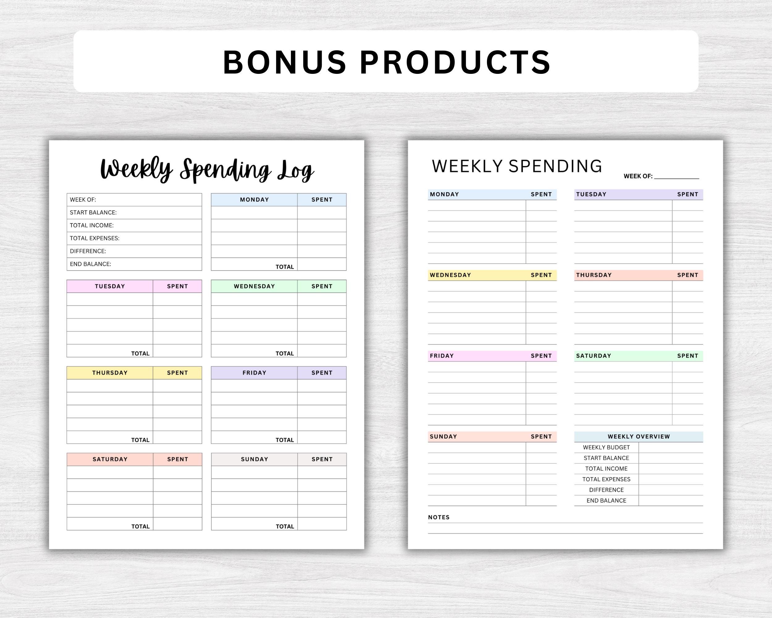 Weekly Spending Tracker Printable, Spending Log, Finance Tracker ...