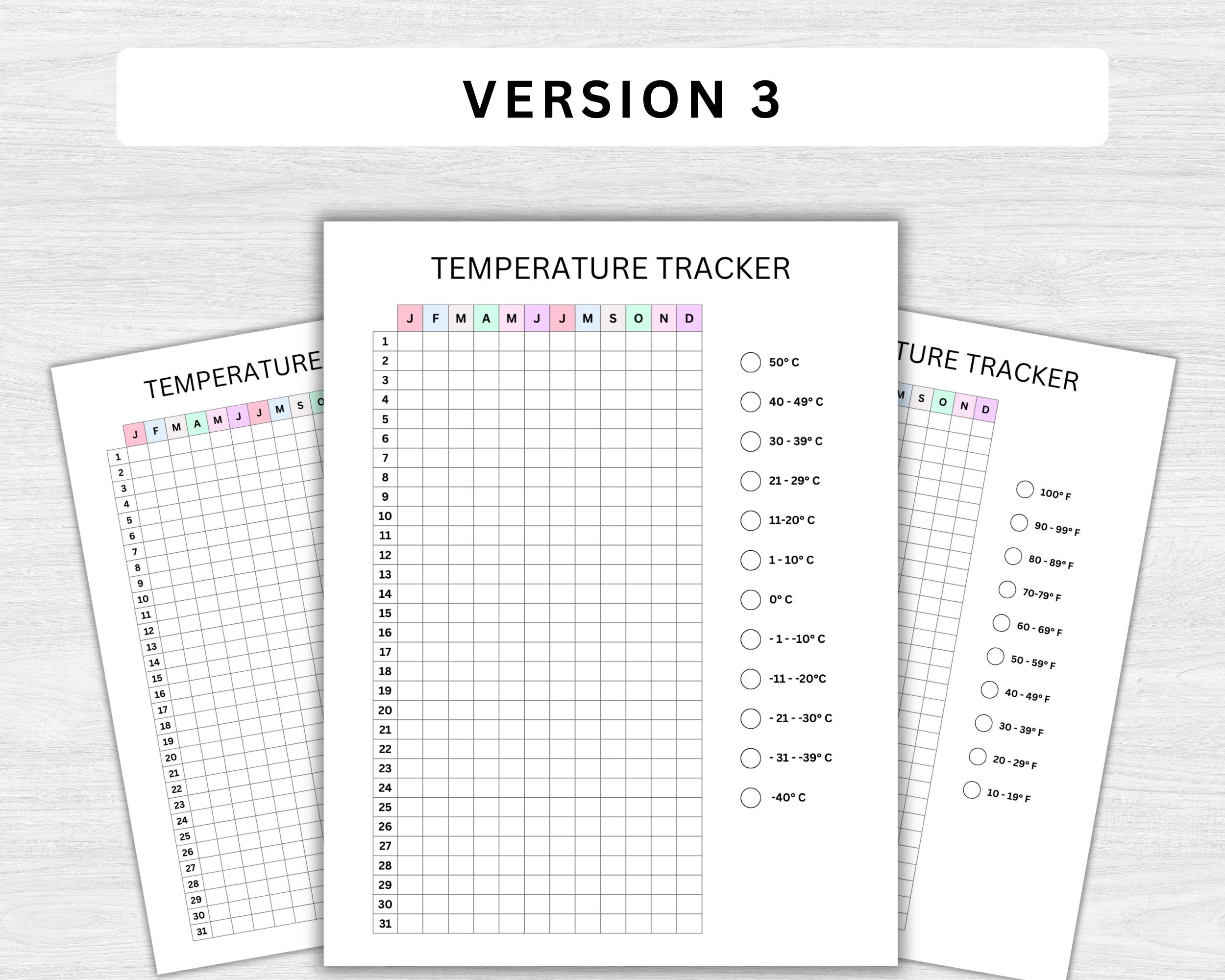 Temperature Log Bundle. Printable Temperature Tracker. Weather Tracker ...