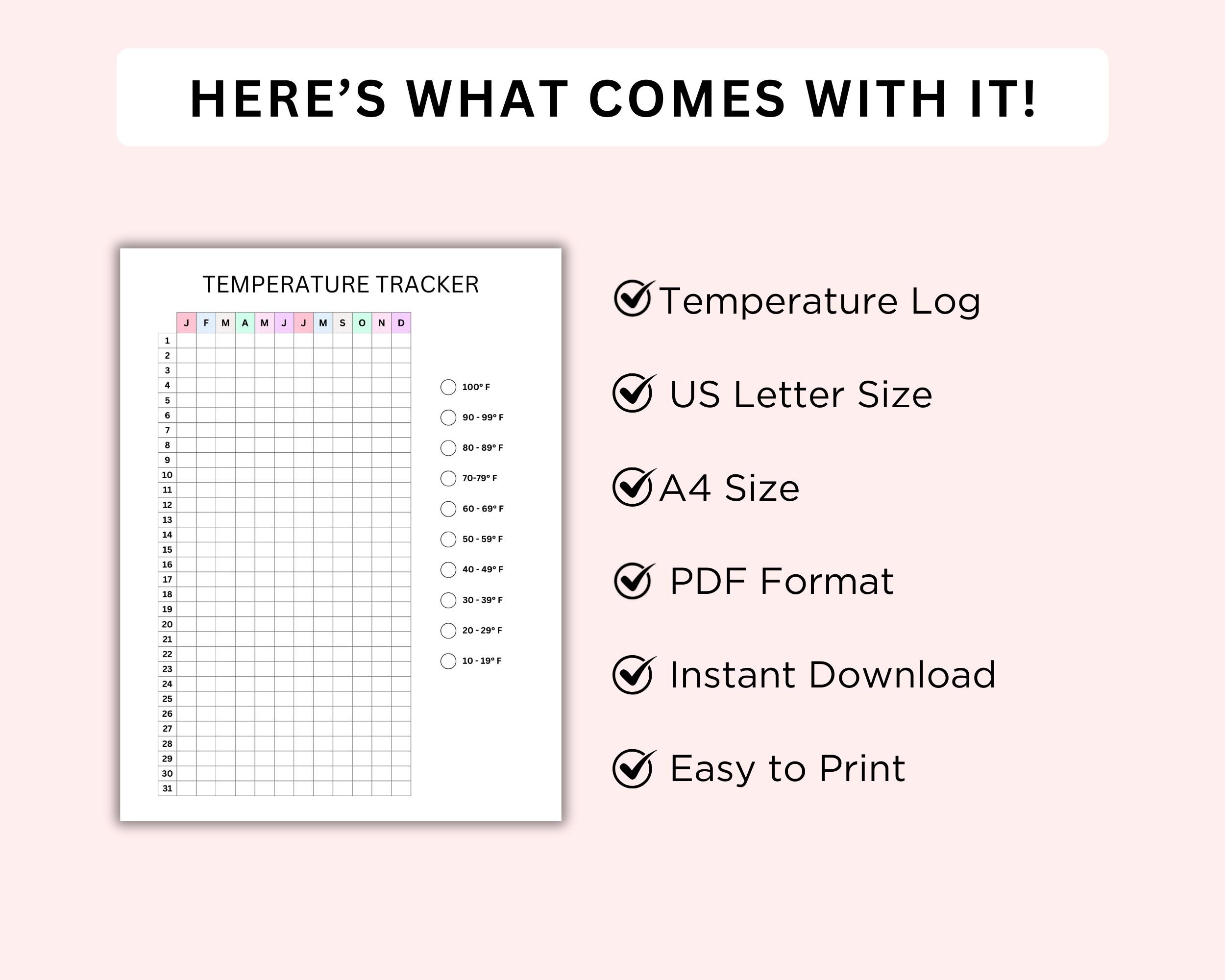 Printable Temperature Tracker. Temperature Log. Weather Tracker ...