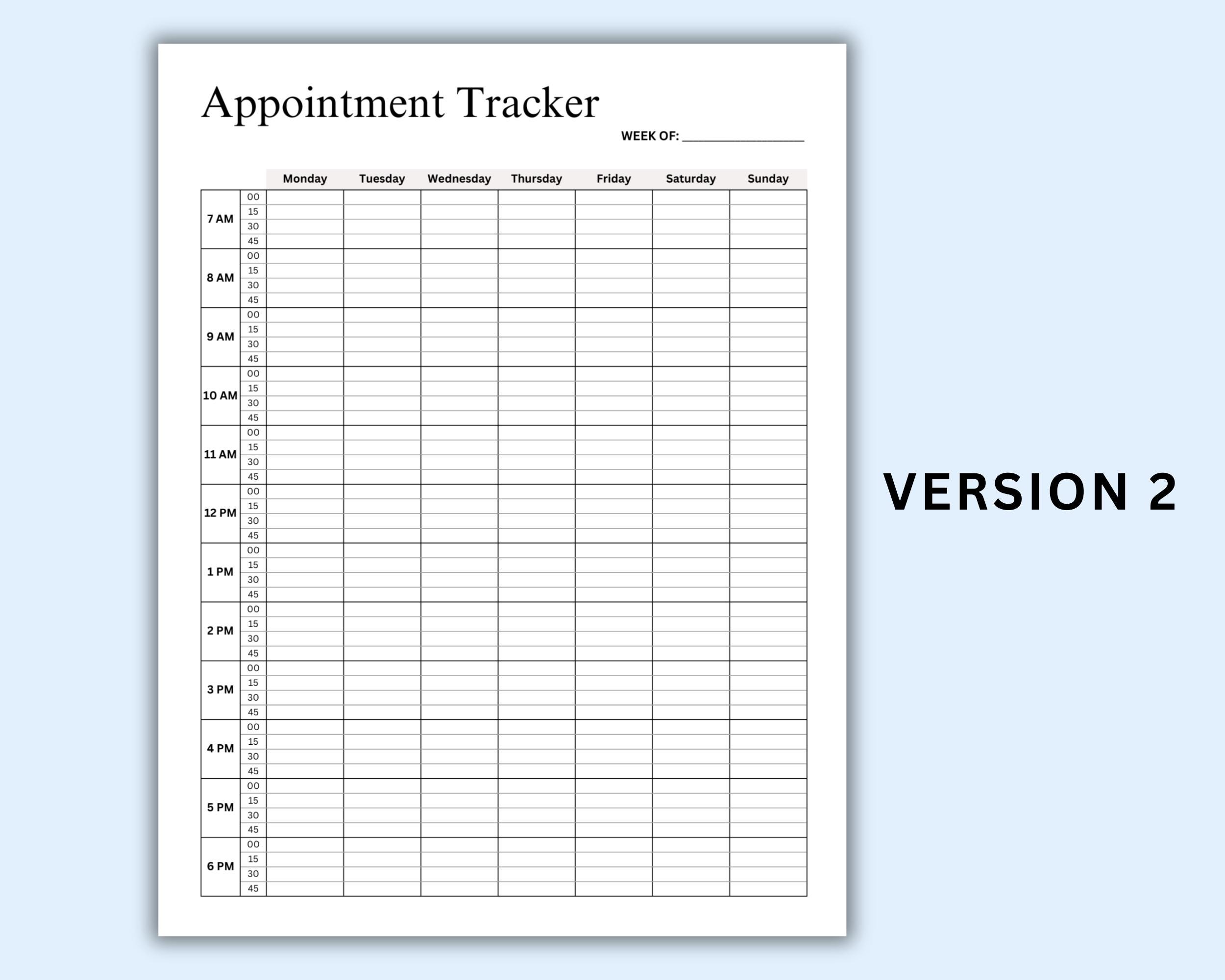 Appointment Tracker Printable. Small Business Therapist Appointments ...
