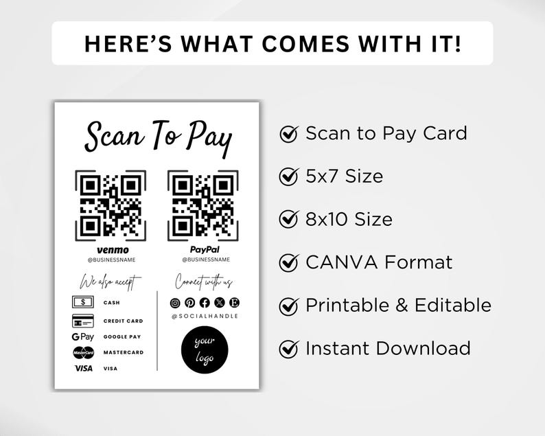 Scan to Pay Template Editable Canva Template. Qr Code Sign Small ...